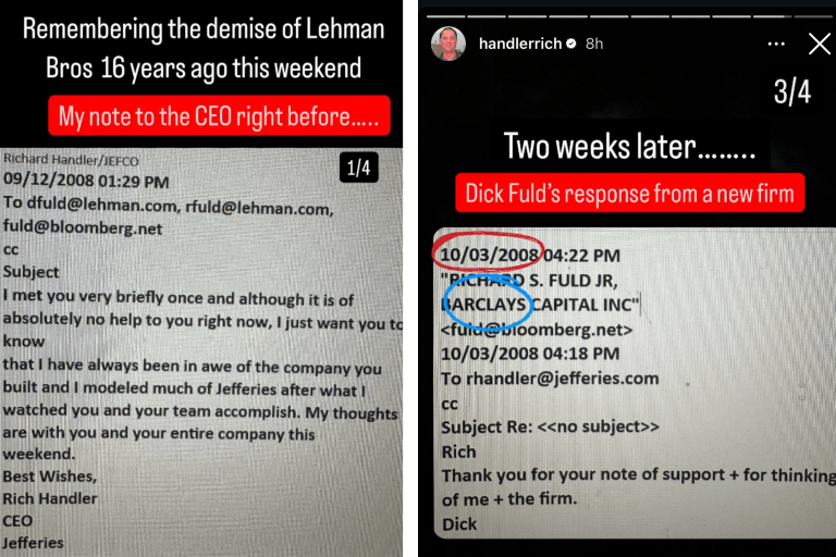 Jefferies CEO Richard Handler shares email sent to Lehman Brothers' CEO ...